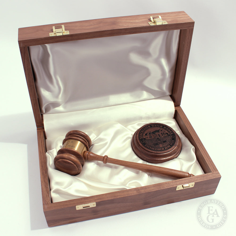10-1/2" American Walnut Gavel, Sound Block & Case Presentation Set ...