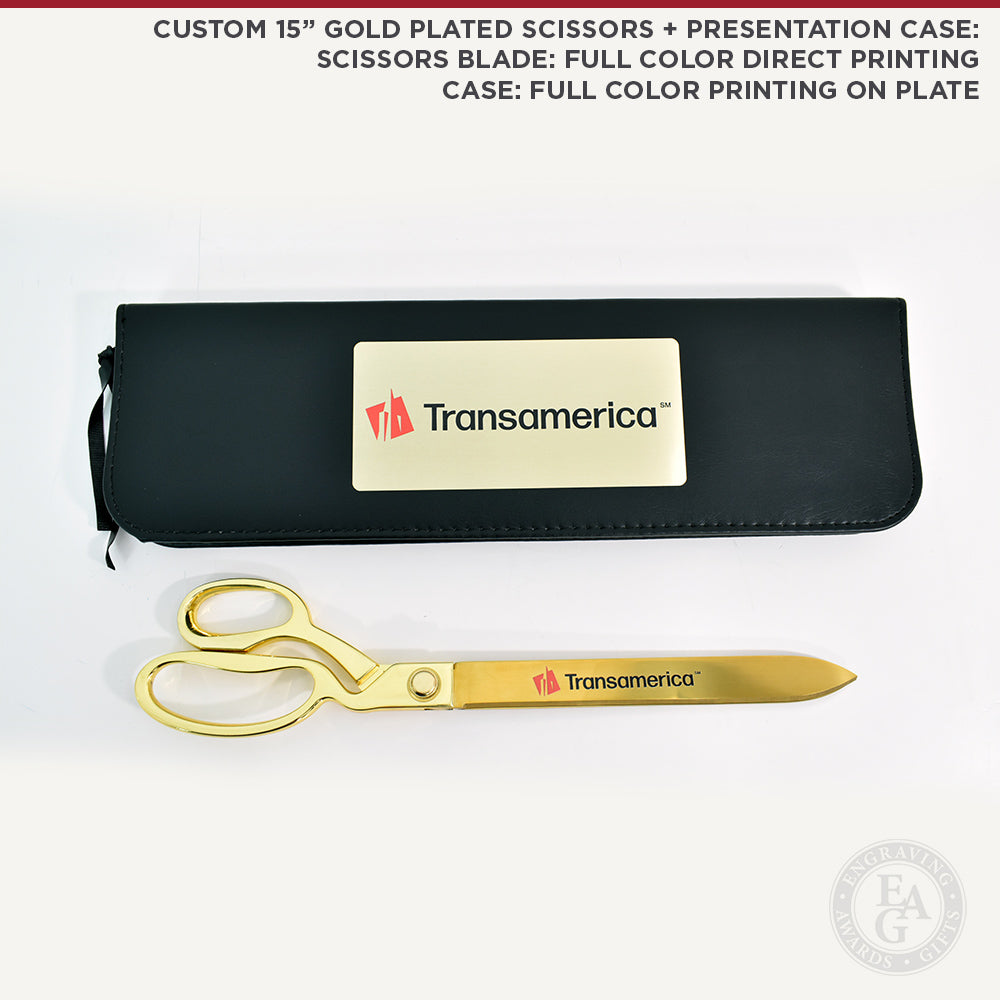 15" Gold Plated Ceremonial Ribbon Cutting Scissors - Engraving, Awards ...