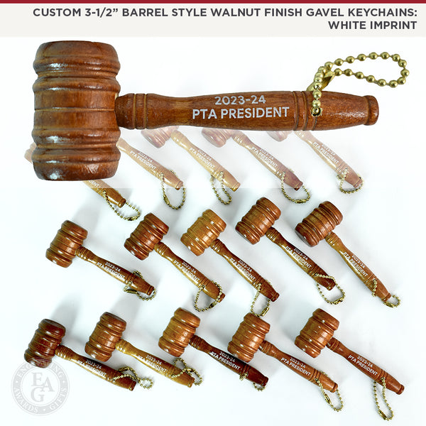 3-1/2" Barrel Style Walnut Finish Gavel Keychains with Imprint ...