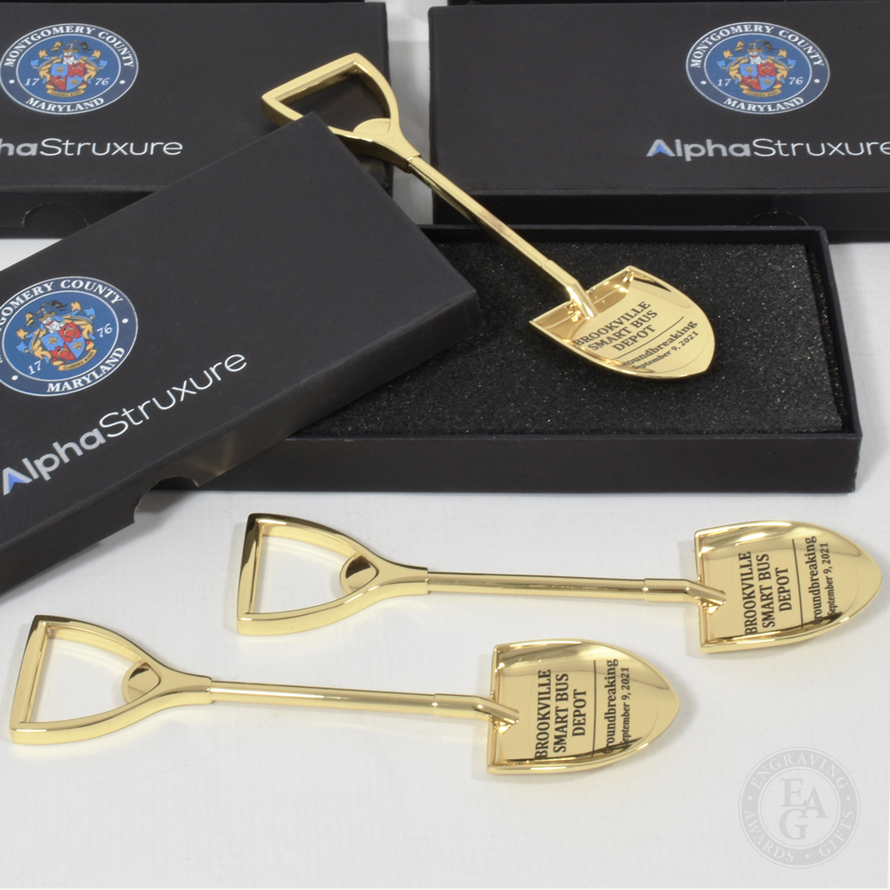 7" Gold & Silver Miniature Ceremonial Shovels - Engraving, Awards & Gifts