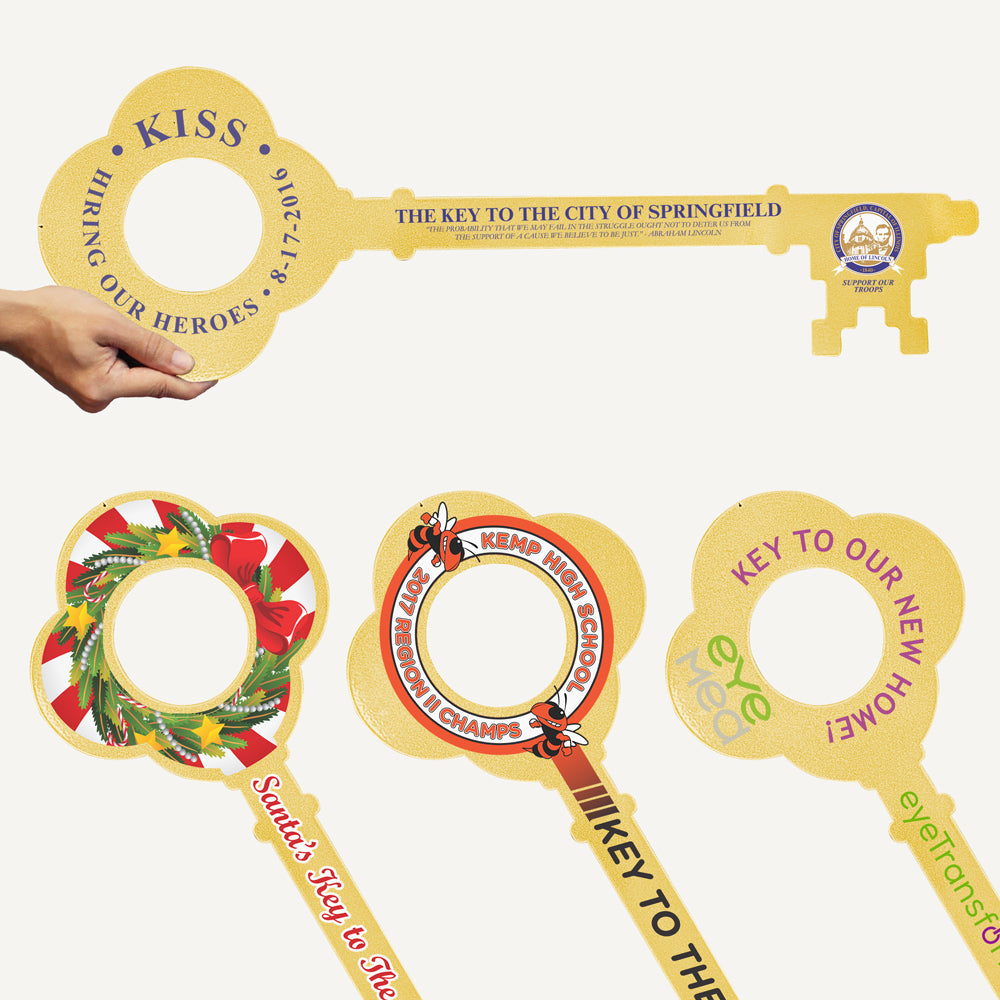 2 Foot Giant Ceremonial Key to the City - Gold Finish with Cut-Out Hea ...