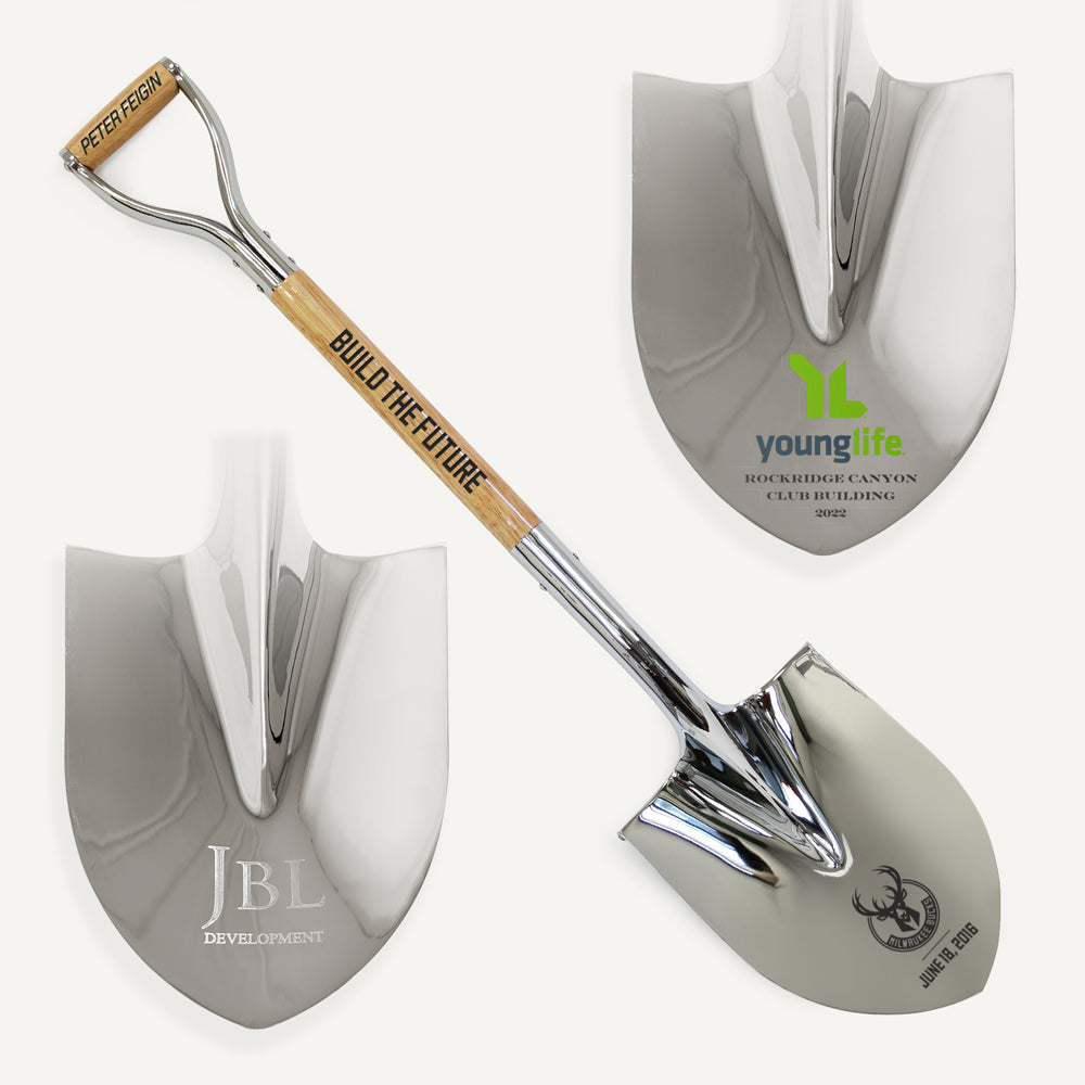 Full Size Chrome & Silver Ceremonial Shovels - Engraving, Awards & Gifts