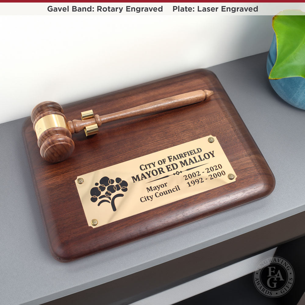 12" x 9" Genuine Walnut Removable Gavel Plaque - Engraving, Awards & Gifts