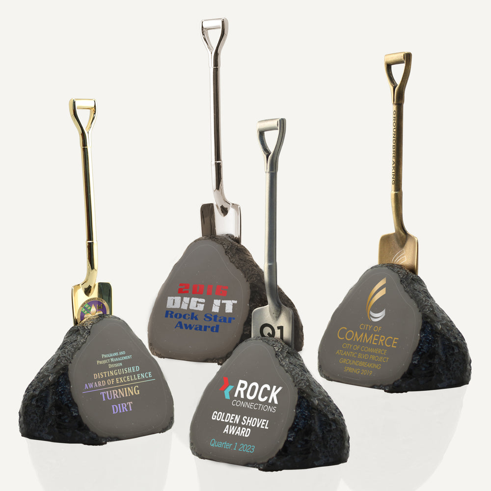 Custom Boulder Rock Miniature Shovel Award - Engraving, Awards & Gifts