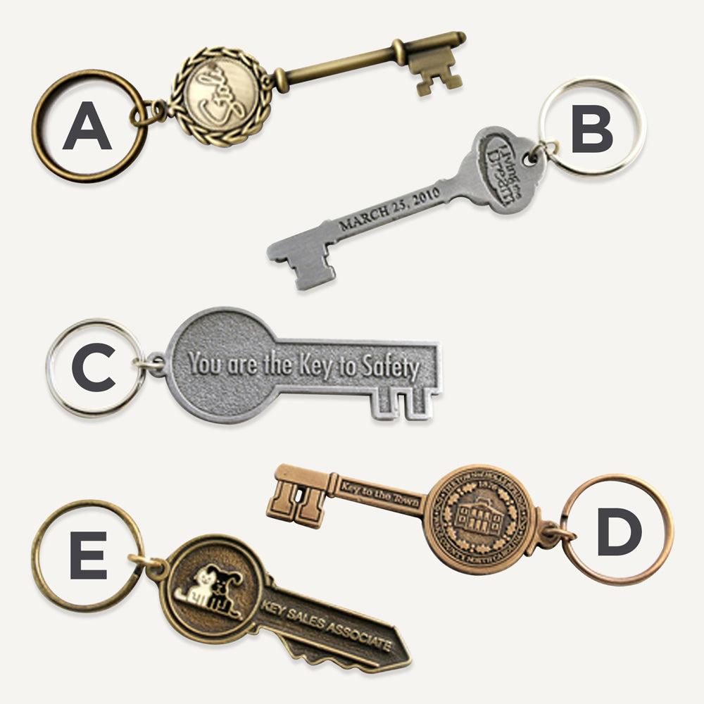 Ceremonial Key Shaped Keychains - Custom Cast - Engraving, Awards & Gifts
