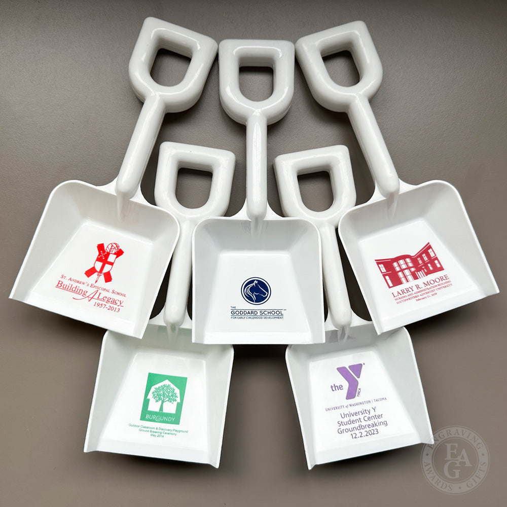 8" White Plastic Shovel - Printed - Engraving, Awards & Gifts