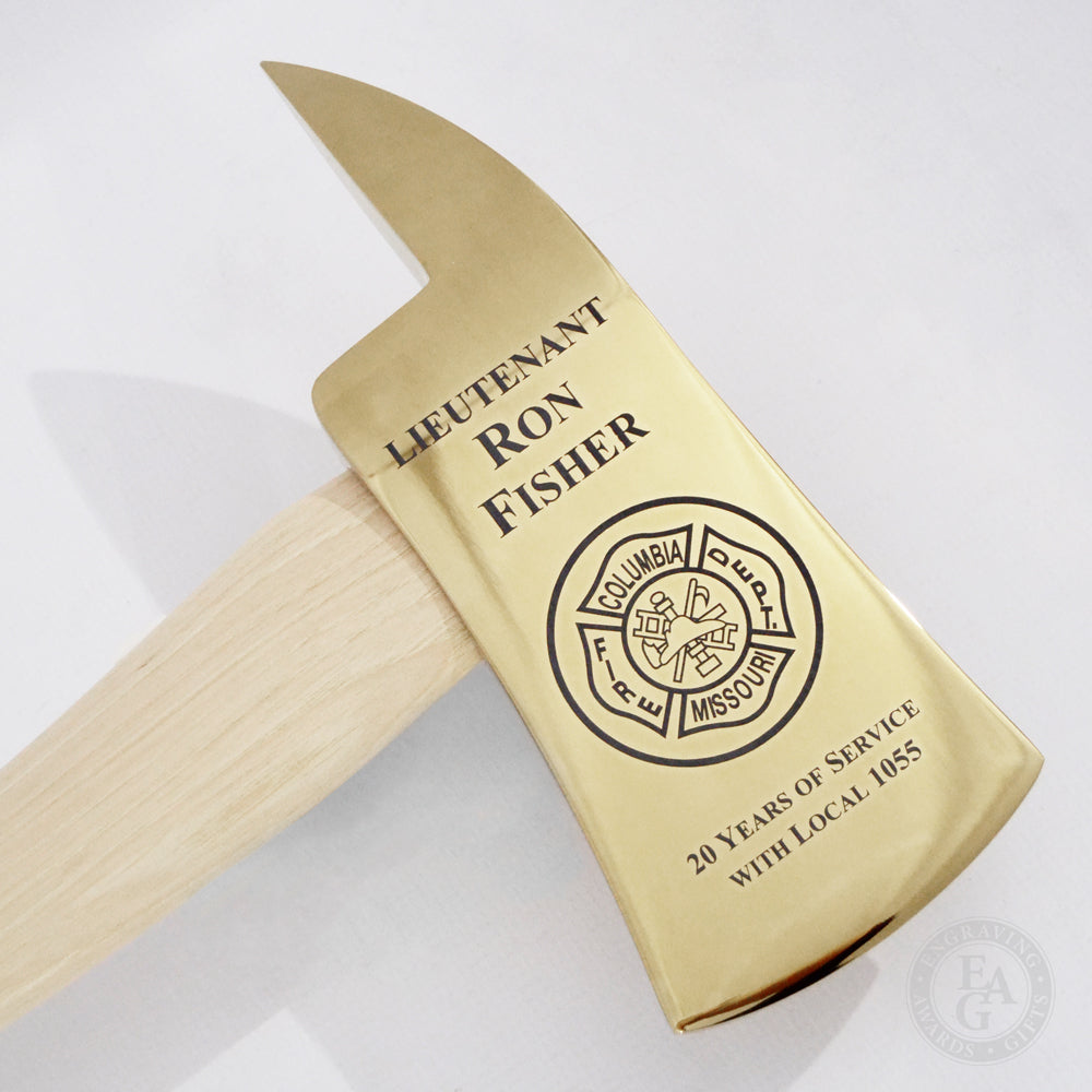 36" Gold Plated Ceremonial Firefighter Axe - Natural - Engraving ...