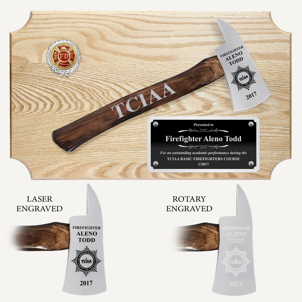 20" x 12" Oak Firefighter Axe Award Plaque - Chrome - Engraving, Awards ...