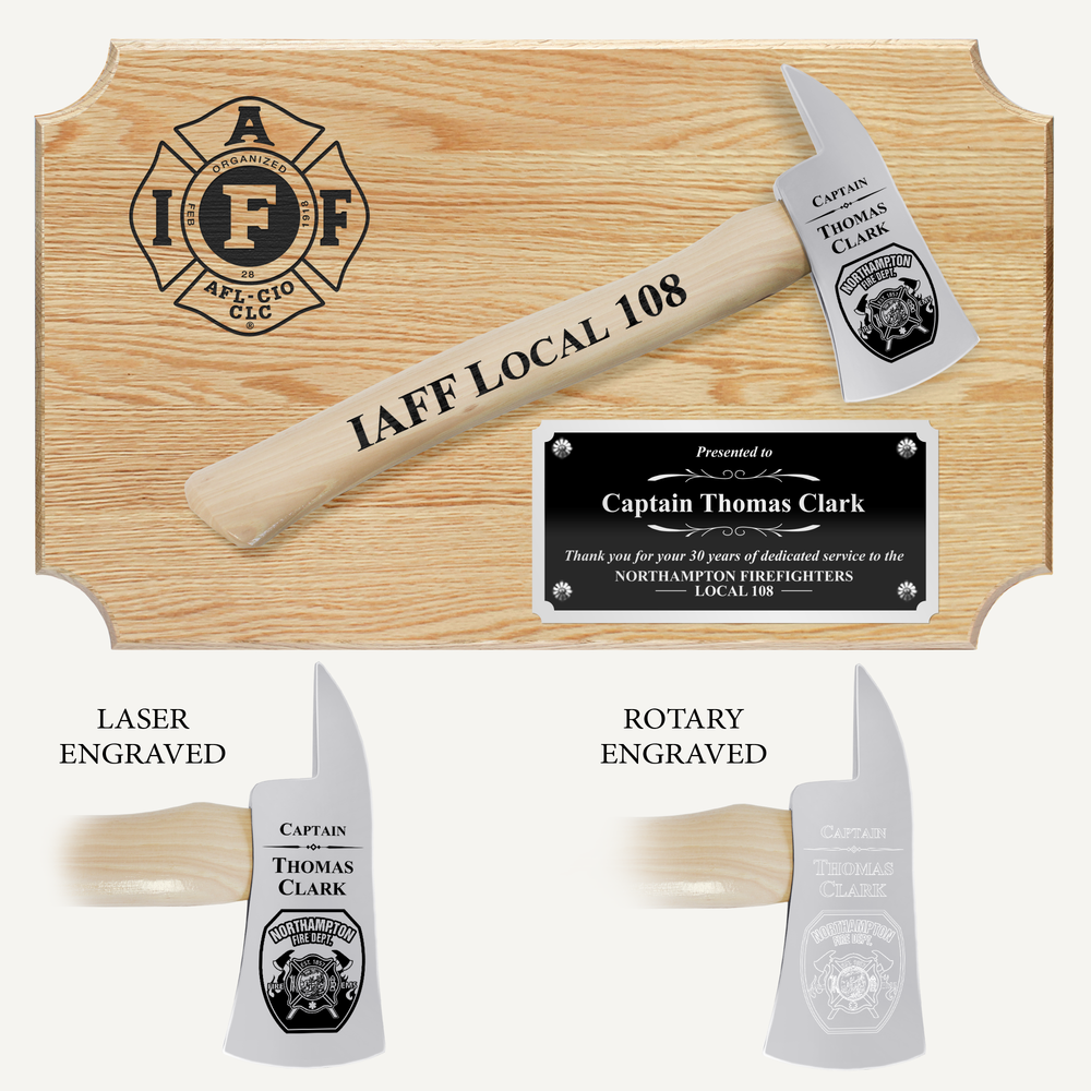 20" x 12" Oak Firefighter Axe Award Plaque - Chrome - Engraving, Awards ...