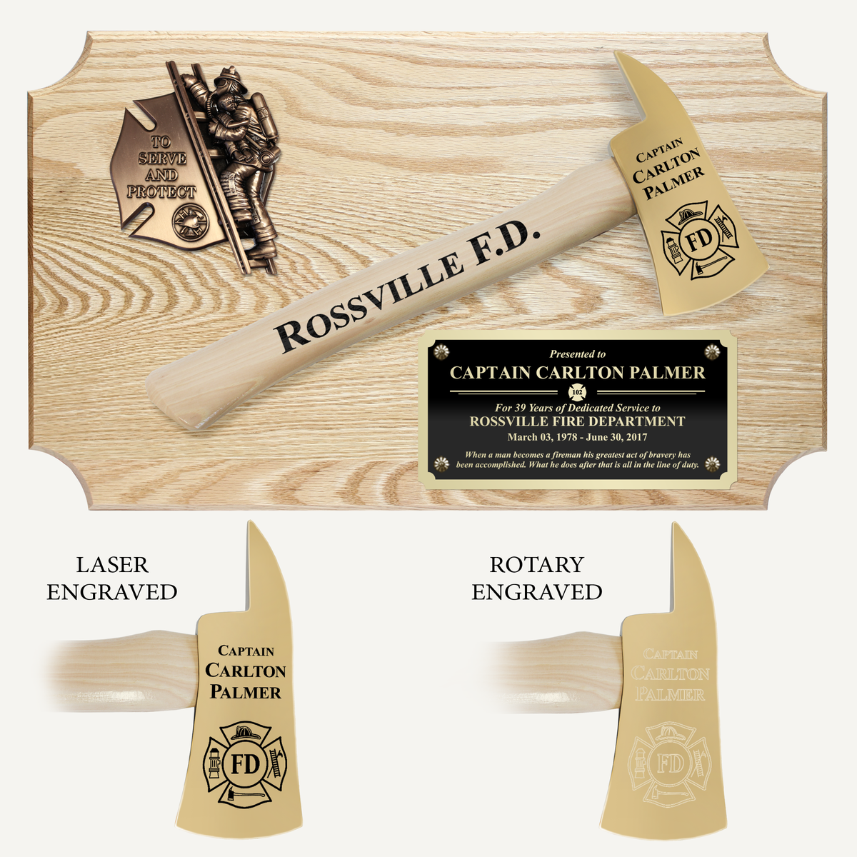 20" x 12" Oak Firefighter Axe Award Plaque - Gold - Engraving, Awards ...