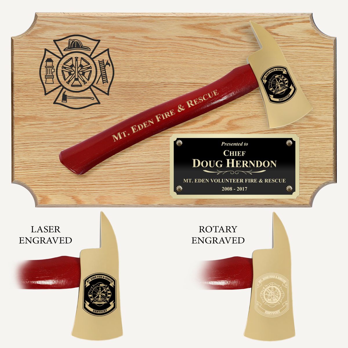 20" x 12" Oak Firefighter Axe Award Plaque - Gold - Engraving, Awards ...