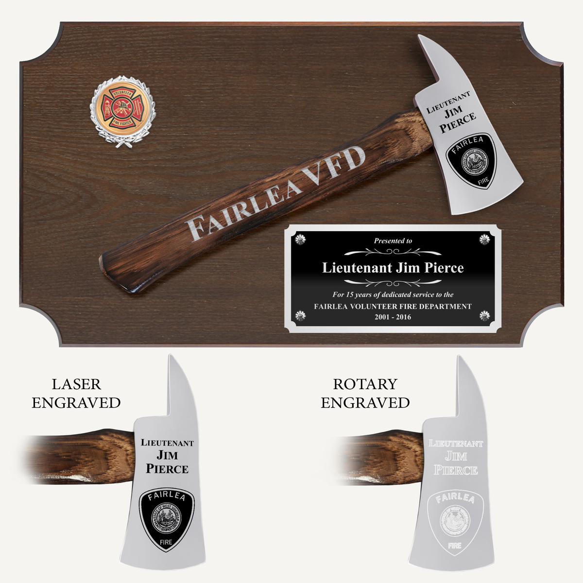 20" x 12" Walnut Firefighter Axe Award Plaque - Chrome - Engraving ...