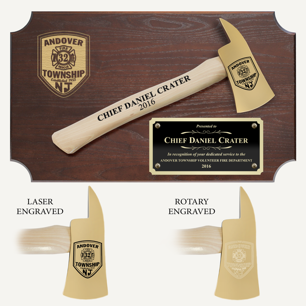 20" x 12" Walnut Firefighter Axe Award Plaque - Gold - Engraving ...