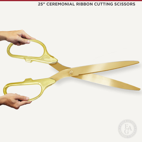 25" Gold Plated Ribbon Cutting Scissors with Gold Blades - Engraving ...