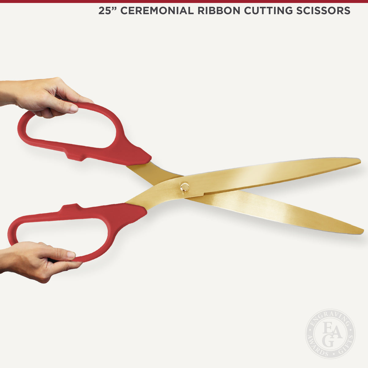 25" Red Ribbon Cutting Scissors with Gold Blades - Engraving, Awards ...