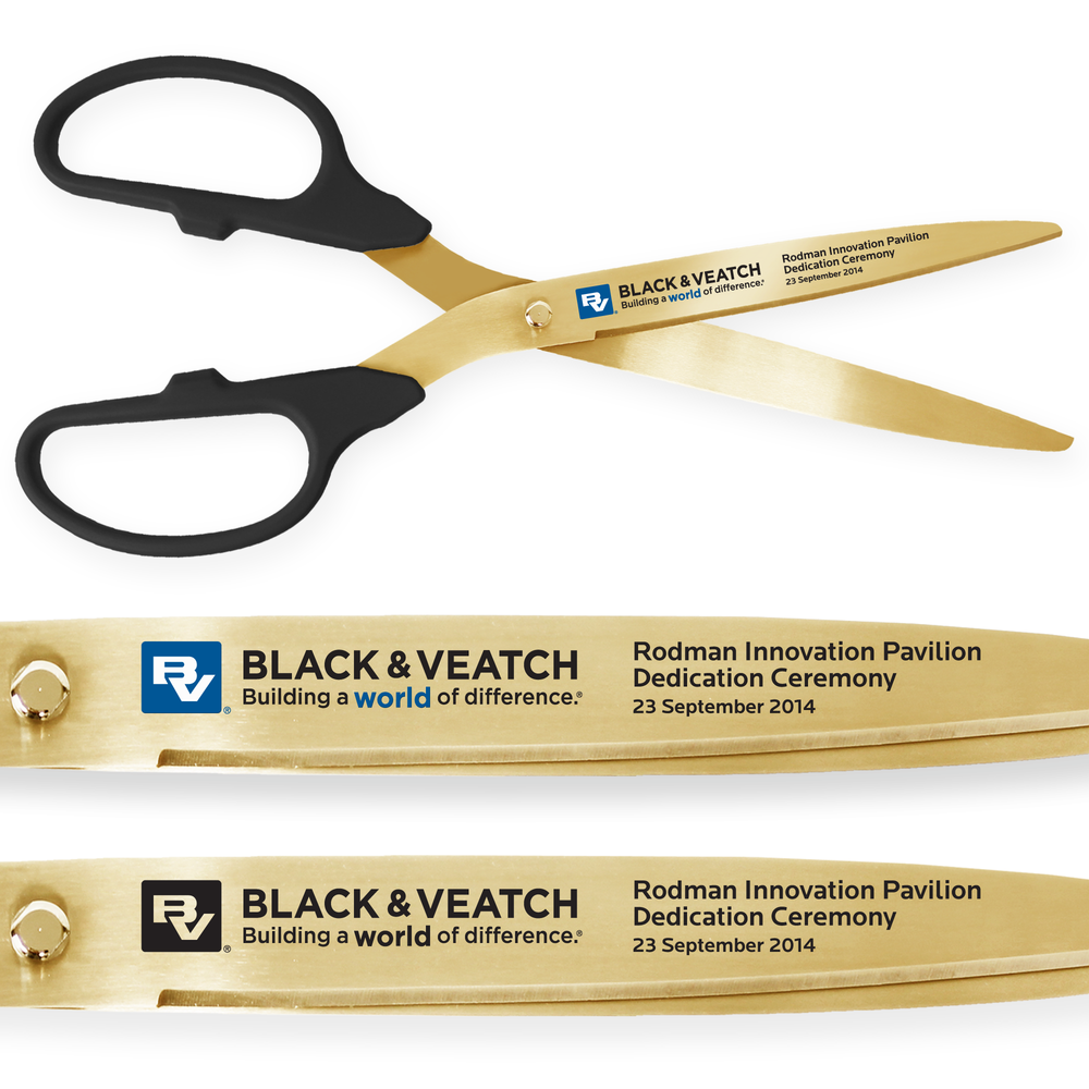 25" Black Ribbon Cutting Scissors with Gold Blades - Engraving, Awards ...