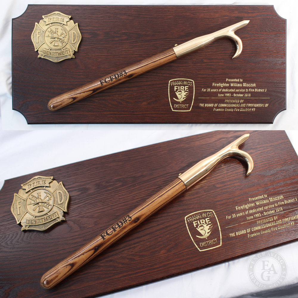 28" x 12" Walnut Firefighter Pike Pole Award Plaque - Brass - Engraving ...