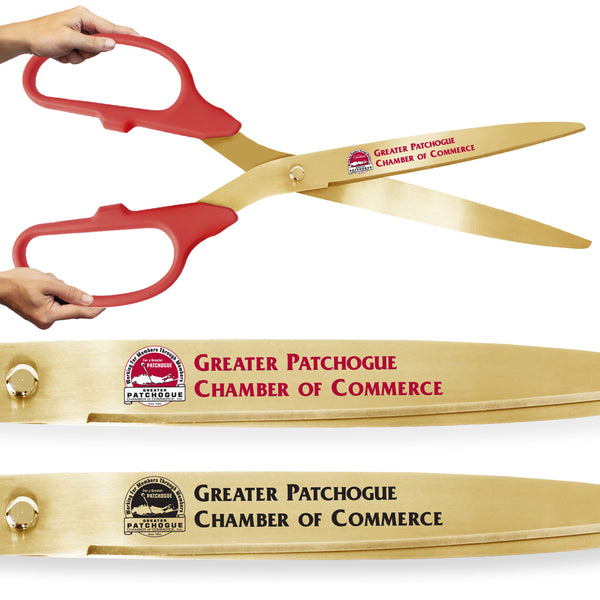 36" Red Ribbon Cutting Scissors with Gold Blades - Engraving, Awards ...