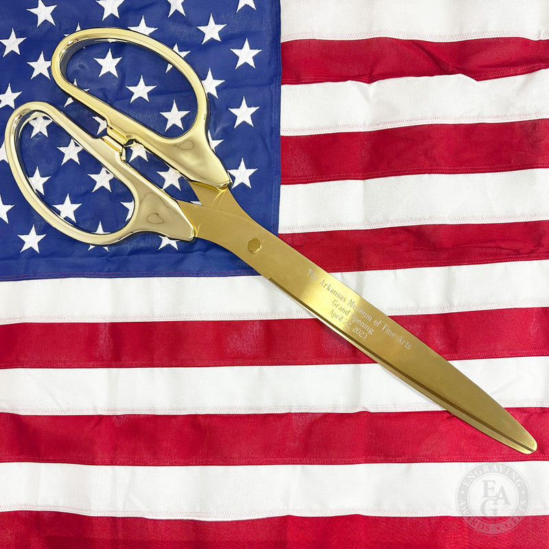 36" Gold Plated Ribbon Cutting Scissors with Gold Blades - Engraving ...