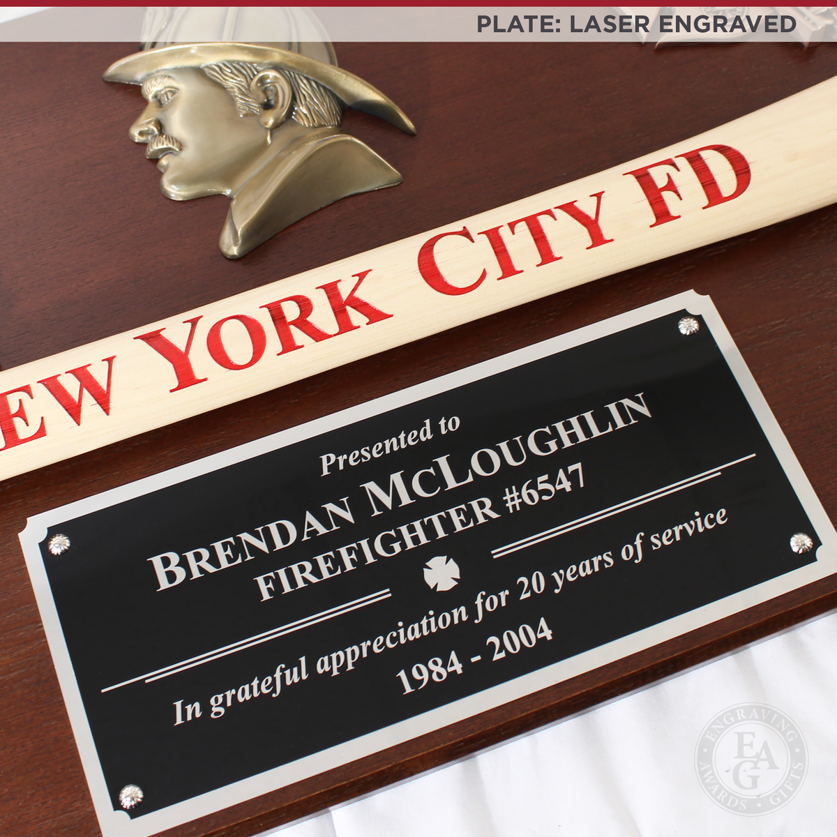 42x16 Walnut Firefighter Award Plaque - Chrome Axe - Engraving, Awards ...