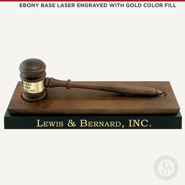 10-1/2" American Walnut Gavel with Walnut & Ebony Finish Desk Stand ...