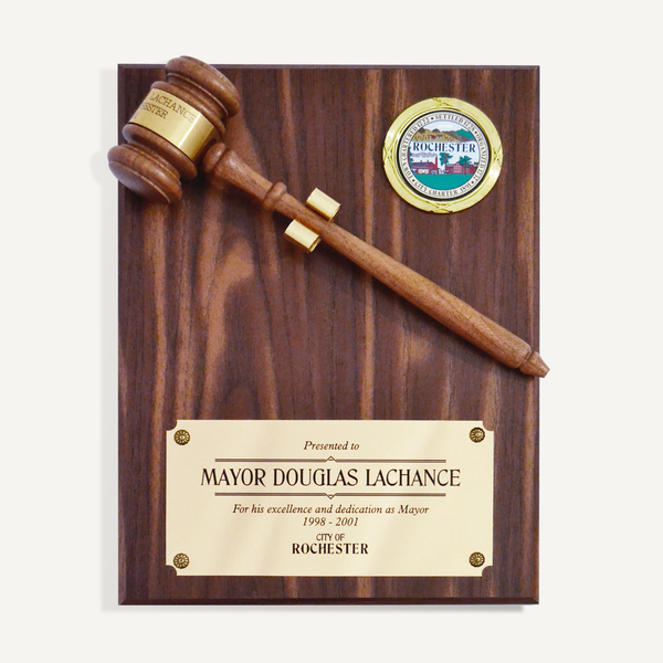 9" x 12" Walnut Finish Removable Gavel Plaque - Engraving, Awards & Gifts