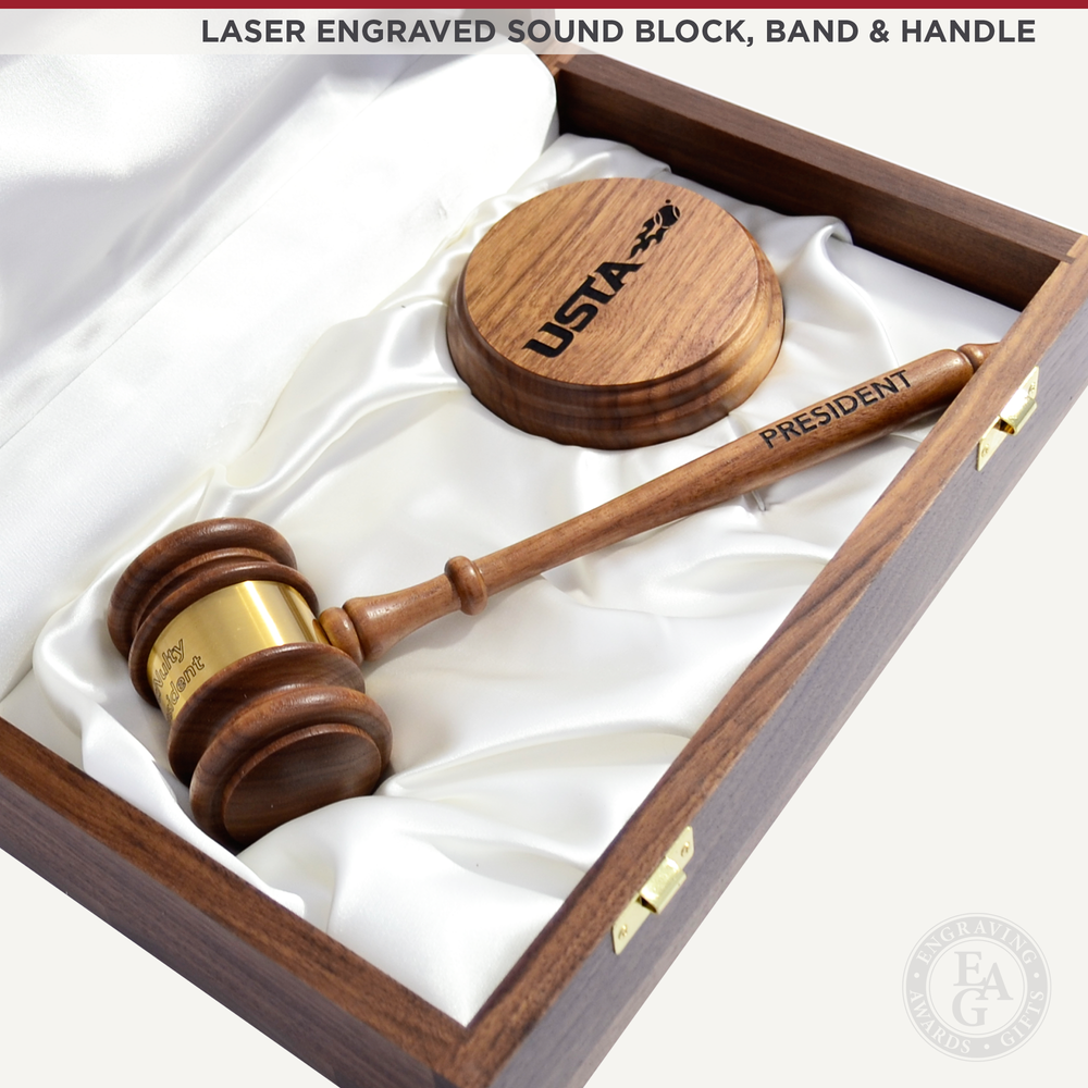10-1/2" American Walnut Gavel, Sound Block & Case Presentation Set ...