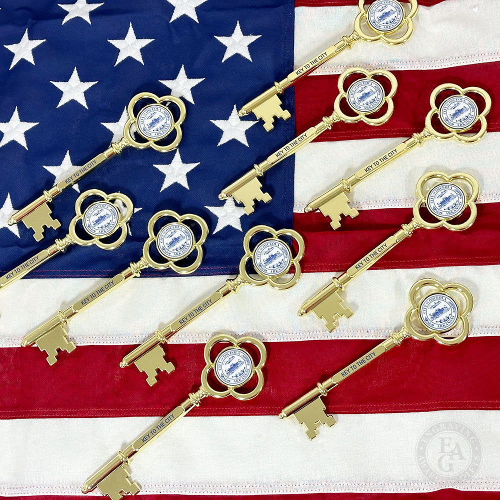 8" Gold Plated Ceremonial Key with Flat Stem - Engraving, Awards & Gifts