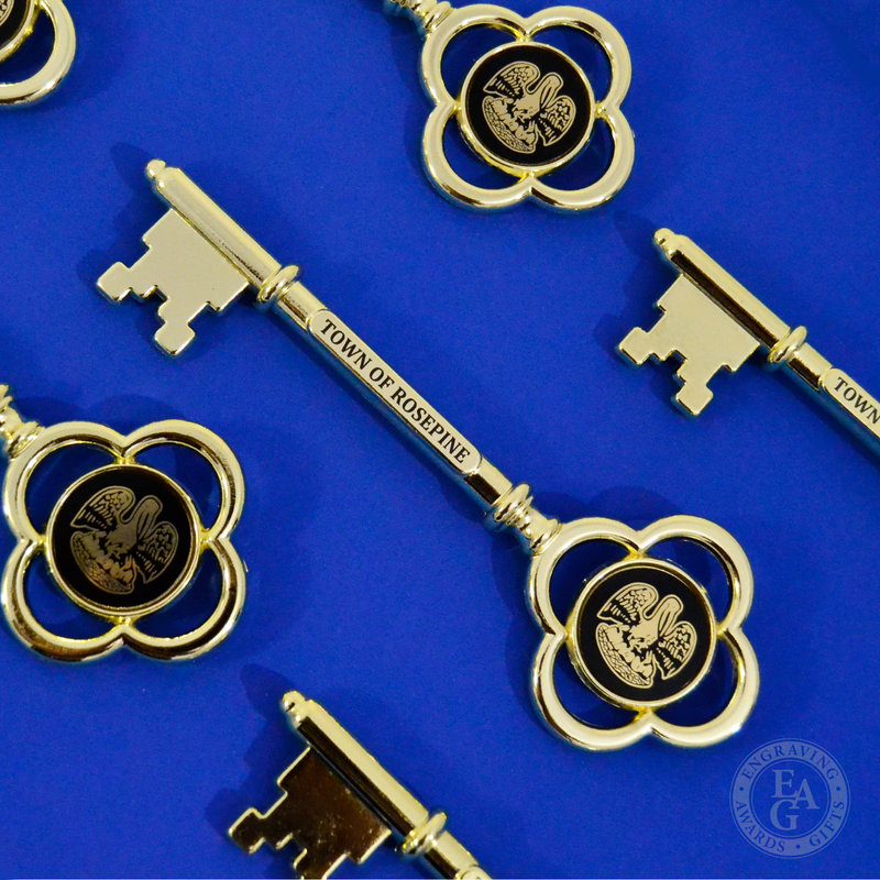 8" Gold Plated Ceremonial Key with Flat Stem - Engraving, Awards & Gifts