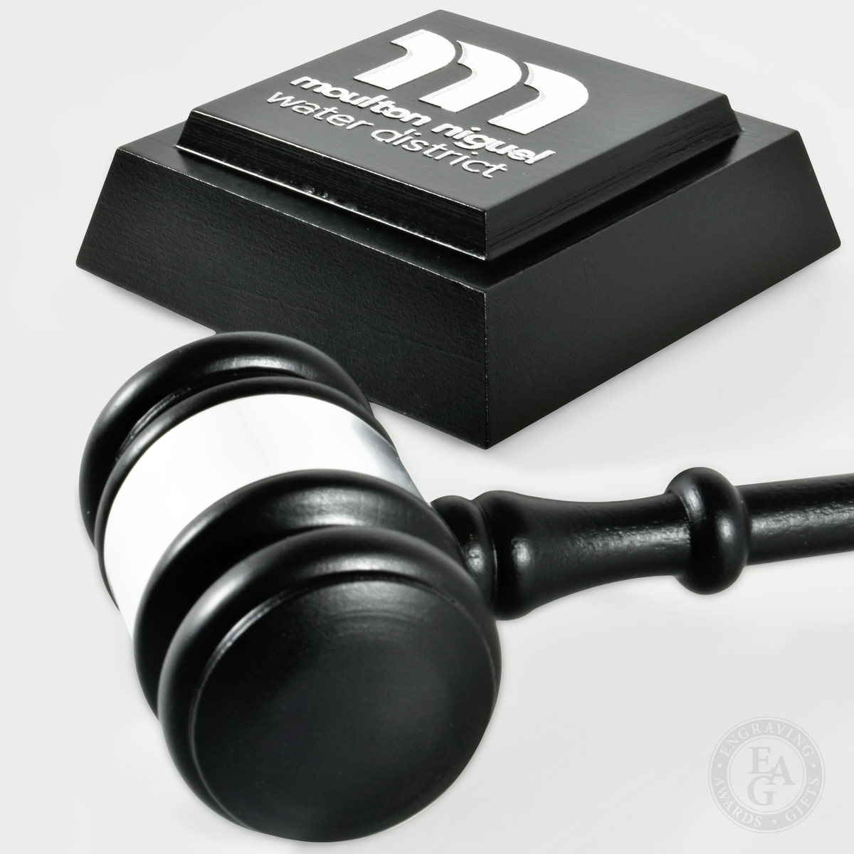 10-1/2" Ebony Finish Presentation Gavel & Sound Block Set - Engraving ...