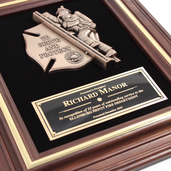 11-1/2" x 13-1/2" Genuine Walnut Engraved Firefighter Frame Plaque Awa ...