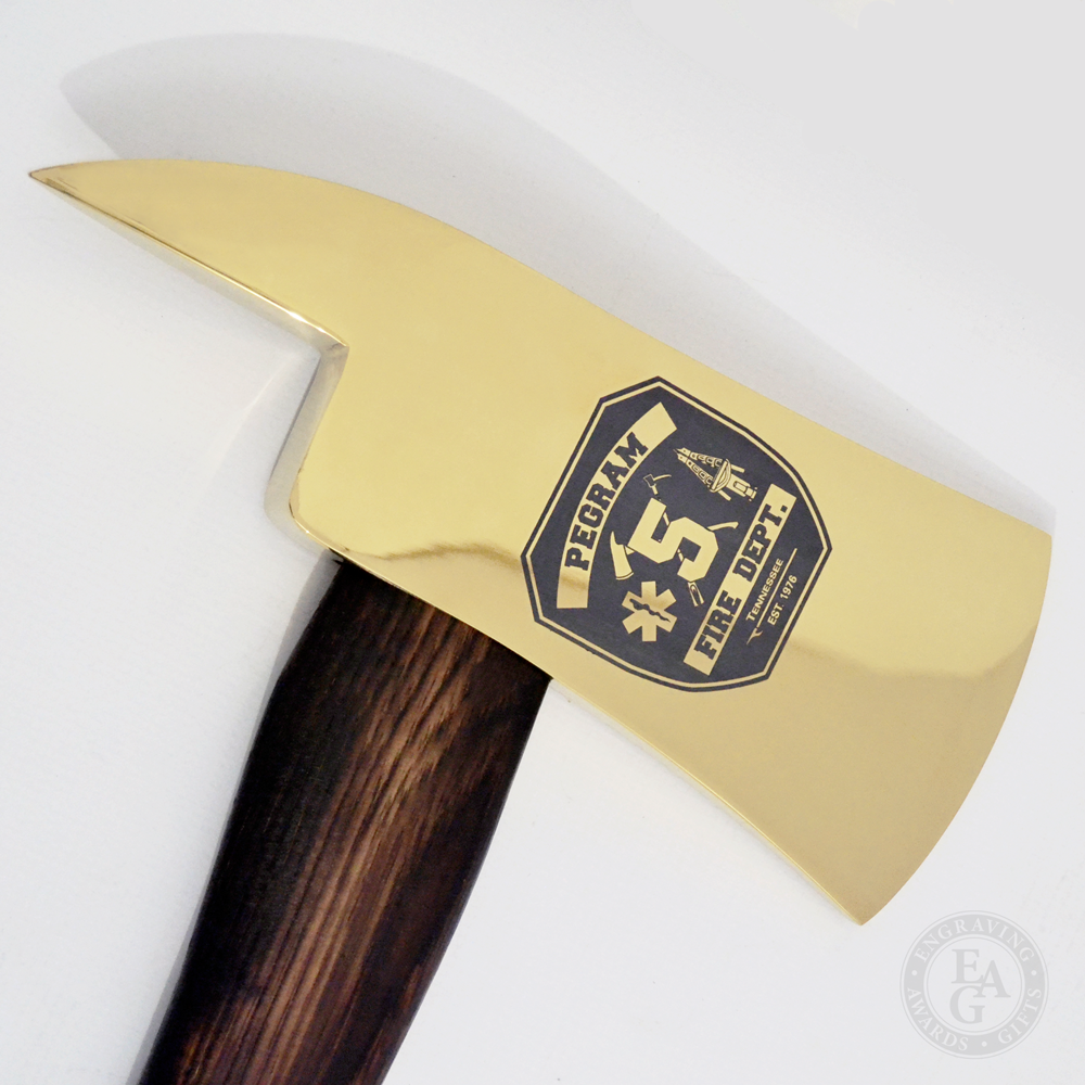 36" Gold Plated Ceremonial Firefighter Axe - Flamed - Engraving, Awards ...