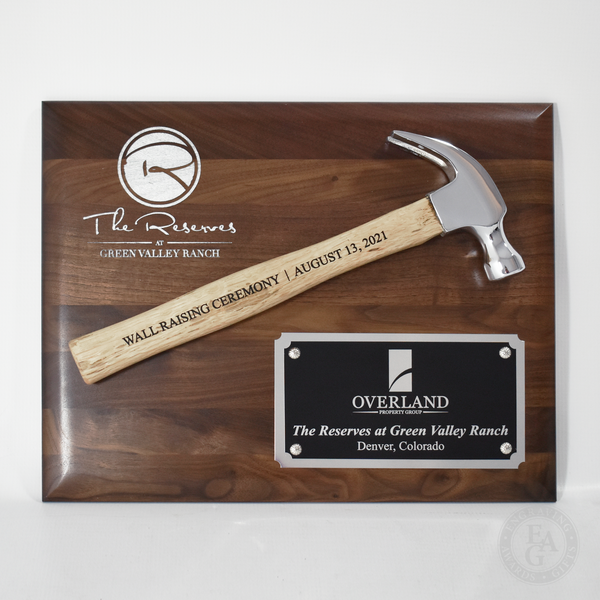 Walnut Plaque with Chrome Plated Hammer - Engraving, Awards & Gifts