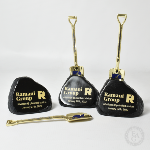 Custom Boulder Rock Miniature Shovel Award - Engraving, Awards & Gifts