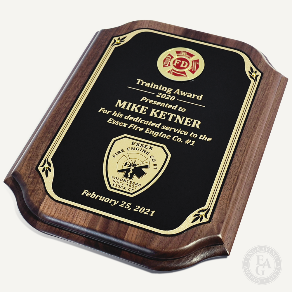 Genuine Walnut Firefighter Award Plaque - Engraving, Awards & Gifts