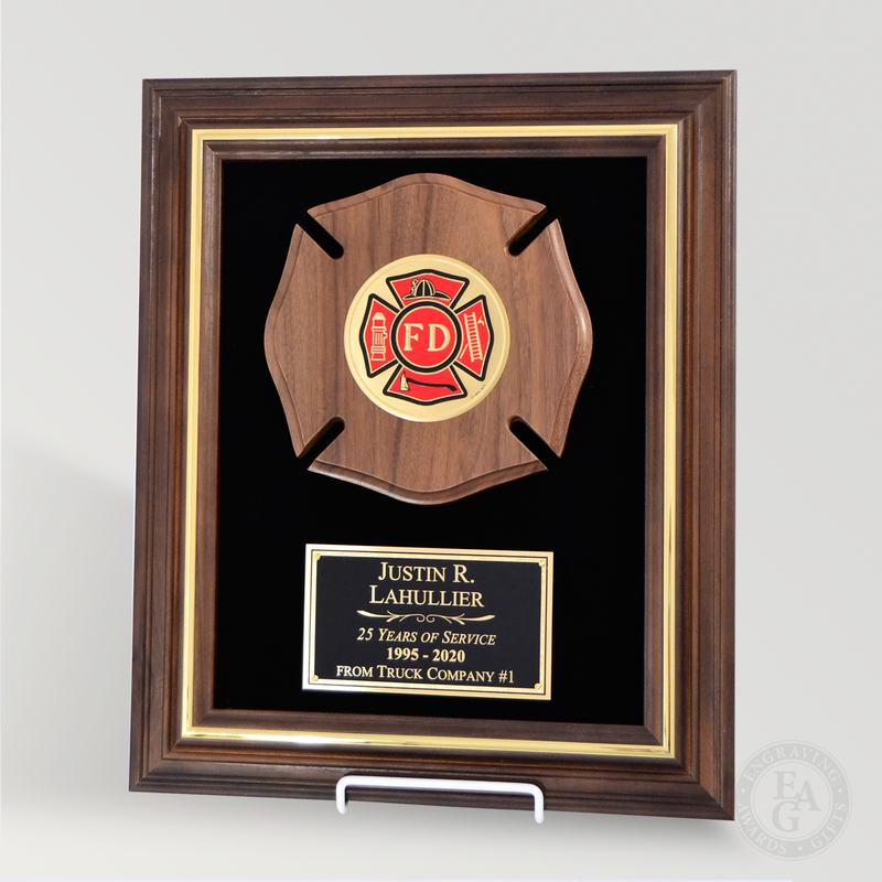 14-1/2" x 17-1/2" Genuine Walnut Engraved Firefighter Frame Plaque Awa ...