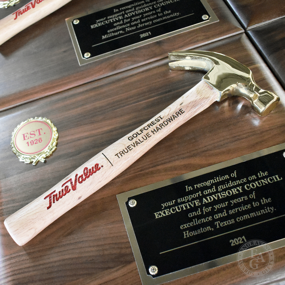 Walnut Plaque with Gold Plated Hammer - Engraving, Awards & Gifts