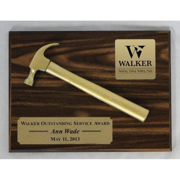 Golden Hammer Walnut Finish Plaque - Engraving, Awards & Gifts