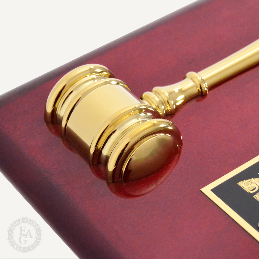 12" X 9" Piano Finish Gavel Plaque Gold Split Gavel - Engraving, Awards ...