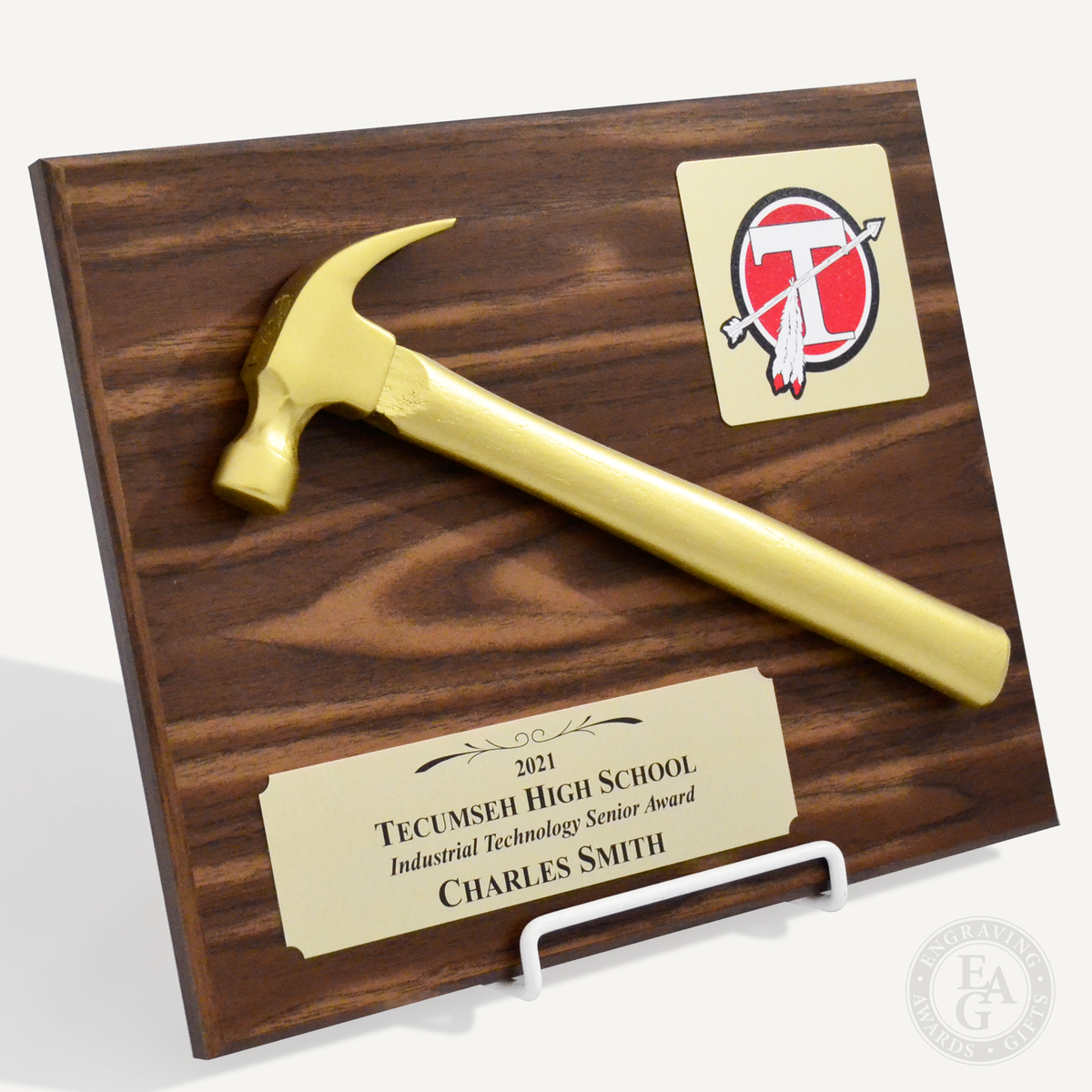 Golden Hammer Walnut Finish Plaque - Engraving, Awards & Gifts