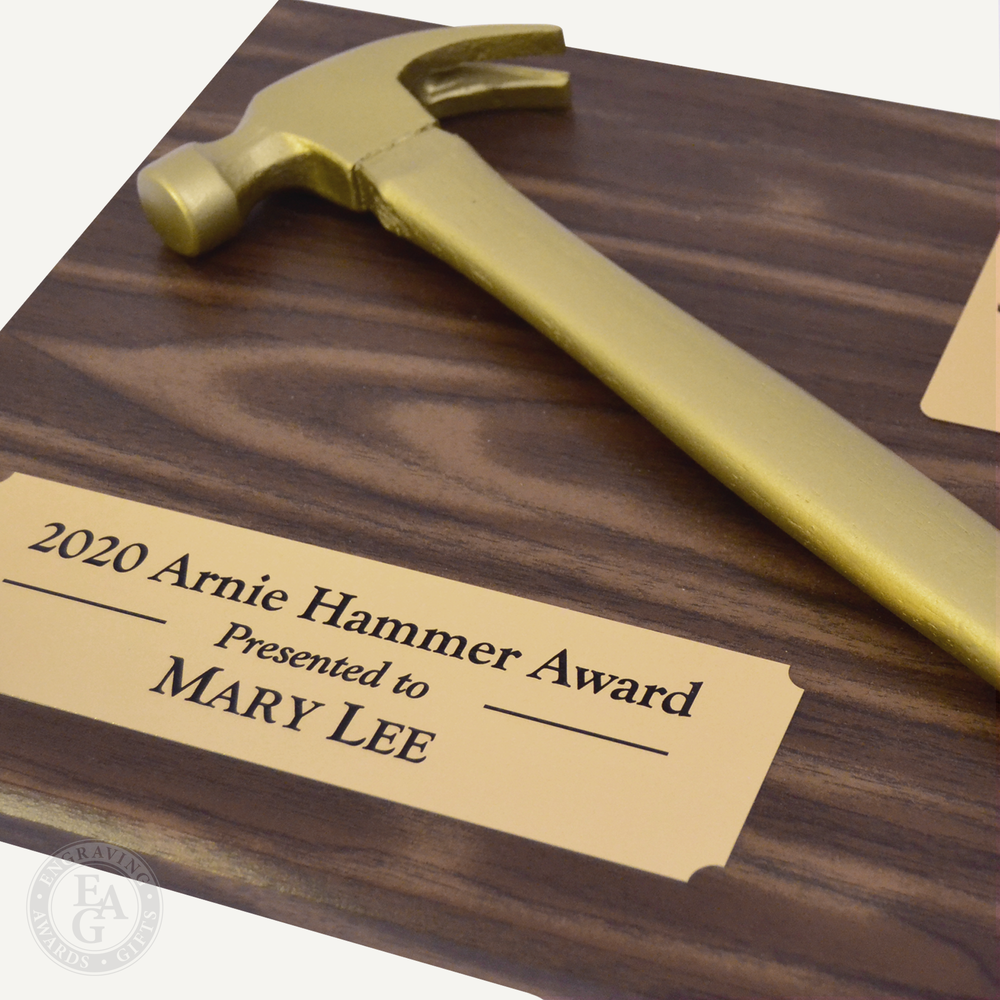 Golden Hammer Walnut Finish Plaque - Engraving, Awards & Gifts